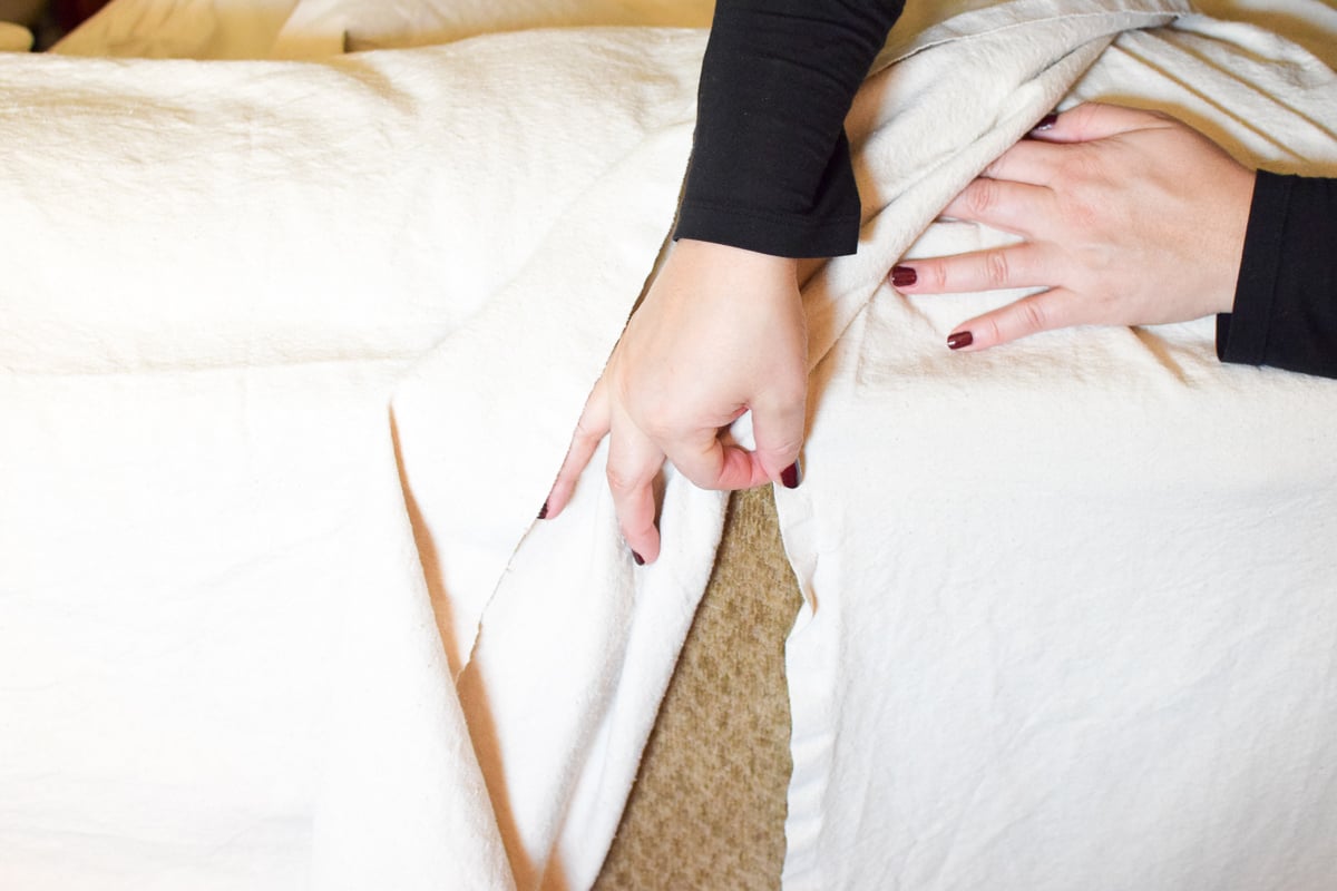 DIY No Sew Drop Cloth Slip Cover for Sectional - A Quaint Life