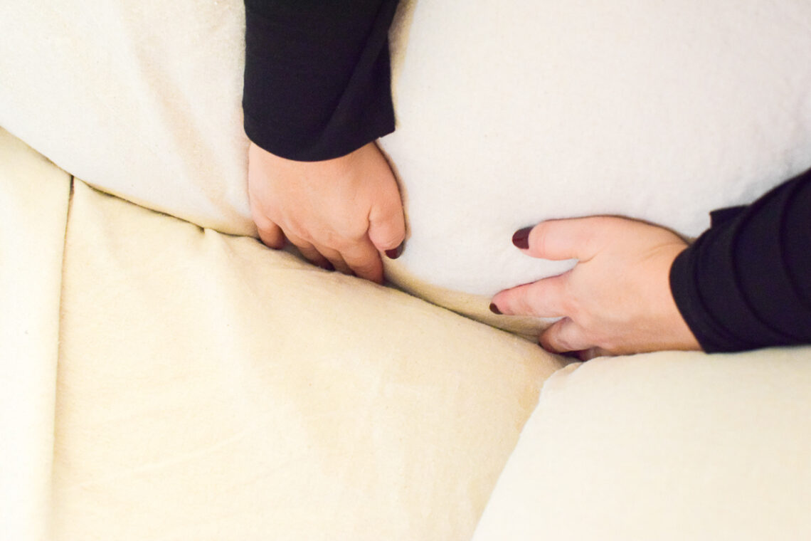 DIY No Sew Drop Cloth Slip Cover for Sectional - A Quaint Life