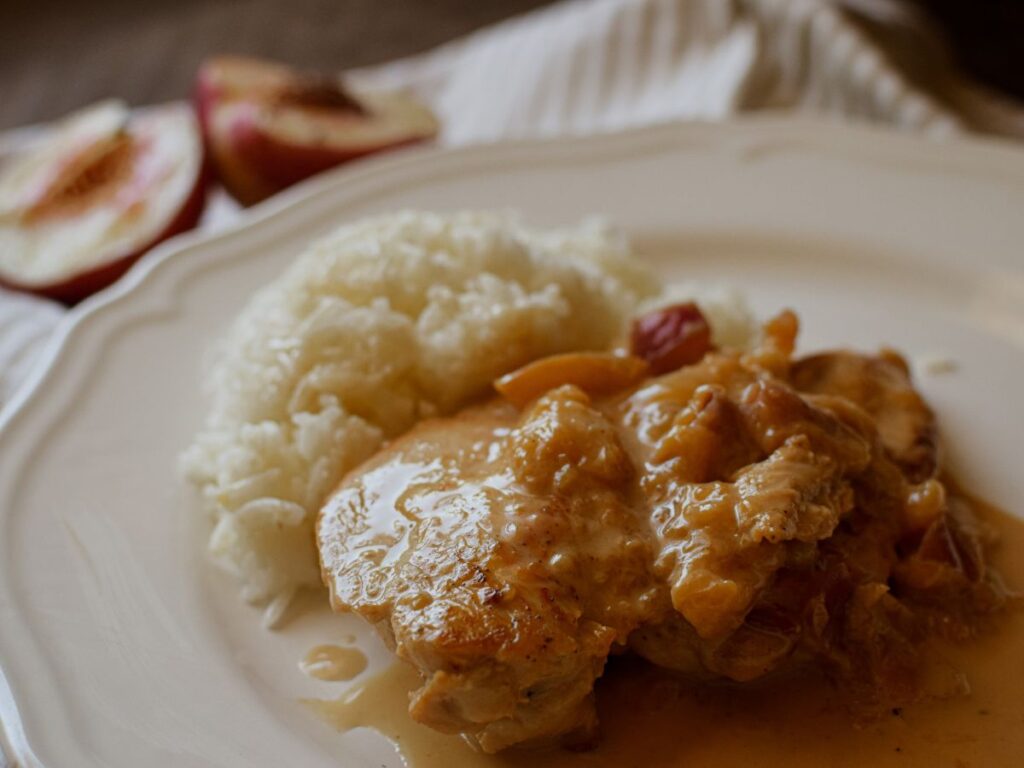 Skillet Creamy Peach Chicken with Fresh Peaches - A Quaint Life